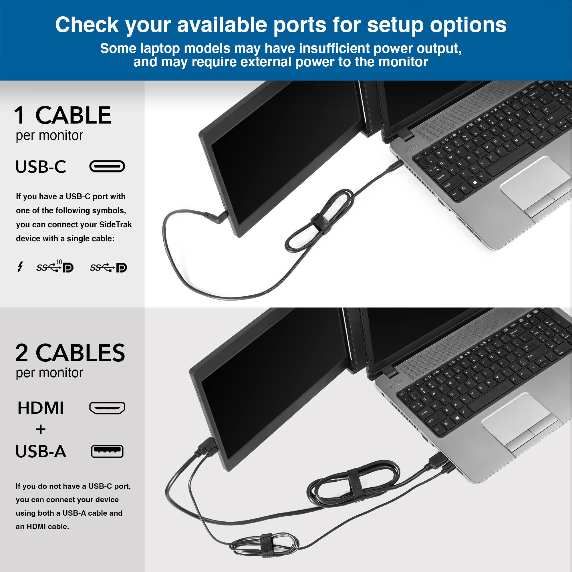 SideTrak Axis Triple Portable Monitor for Laptop | Attachable 11.9” FHD IPS Three Screen Laptop | Compatible with Mac, PC, & Chrome | Powered by USB or HDMI
