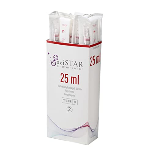 SciStar 25mL Disposable Polystyrene Serological Pipettes, Individually Wrapped, Sterile, Standard Length, Laboratory Grade, (Box of 25)