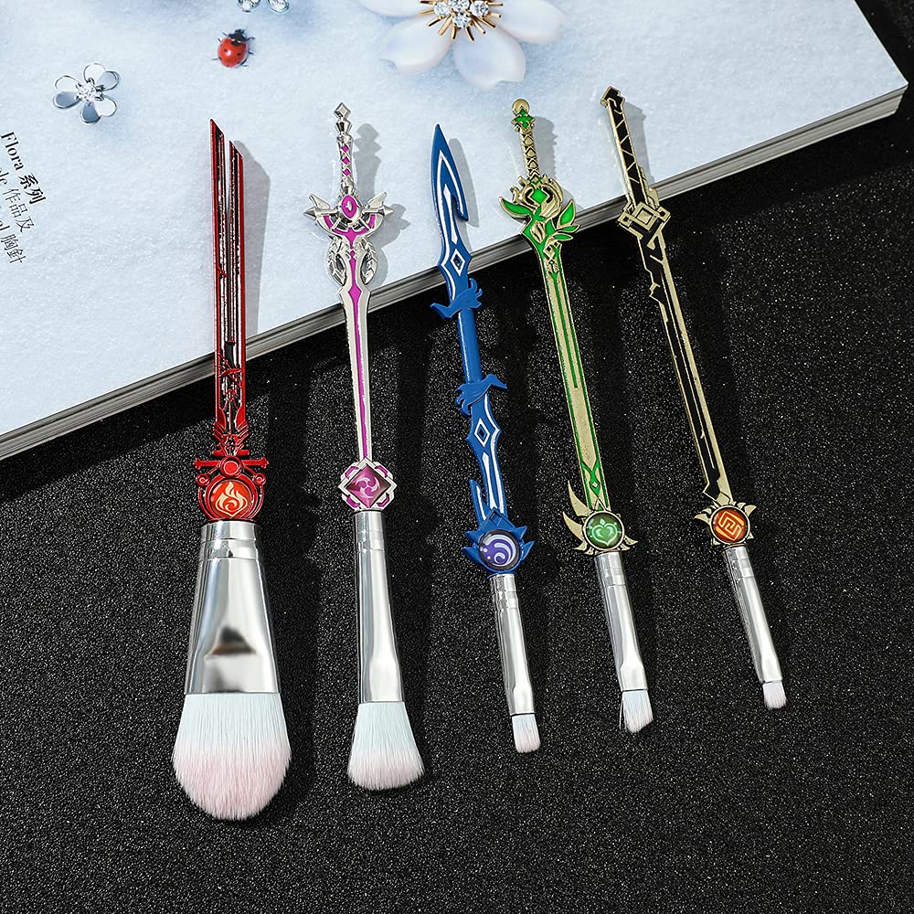 Genshin Vision Makeup Brushes Set, 5Pcs Creative Hot Game Cosmetic Brushes Set, Premium Synthetic Foundation Eyeshadow Brushes Gift for Young Girl Women Fans (Genshin 177)