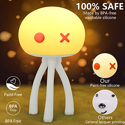 Cute Kids Night Light for Baby Toddler Teens, Dimmable Rechargeable Silicone Bedside Lamp with Flexible Tripod, Kawaii Nursery Night Lights for Breastfeeding, Soft Eye Caring, Tap Control (White)