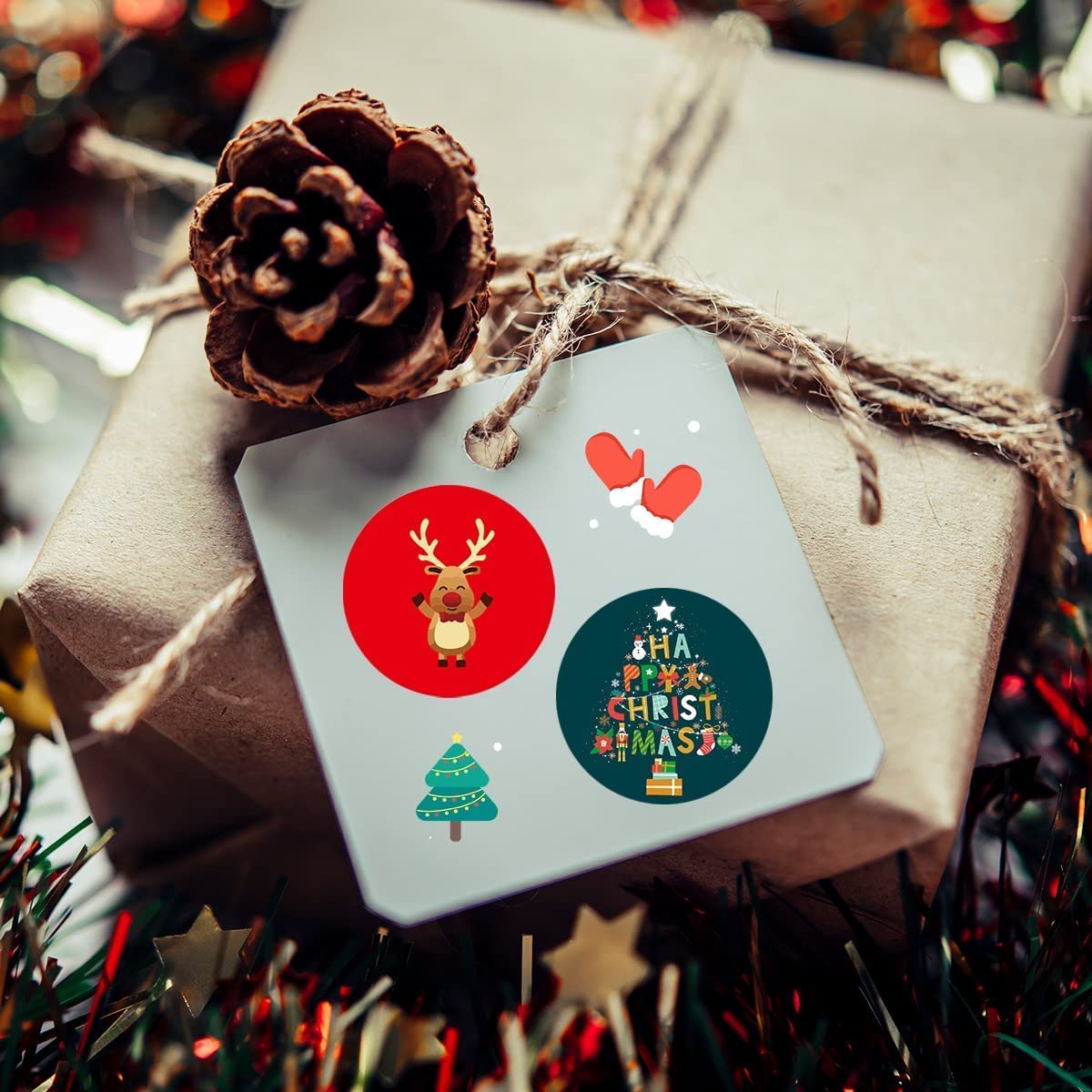 Happy Holidays Sticker, 1000 Pcs Christmas Stickers Roll Xmas Envelope Seals Stickers Adhesive Christmas Elements Stickers for Cards Gift Envelopes Boxes