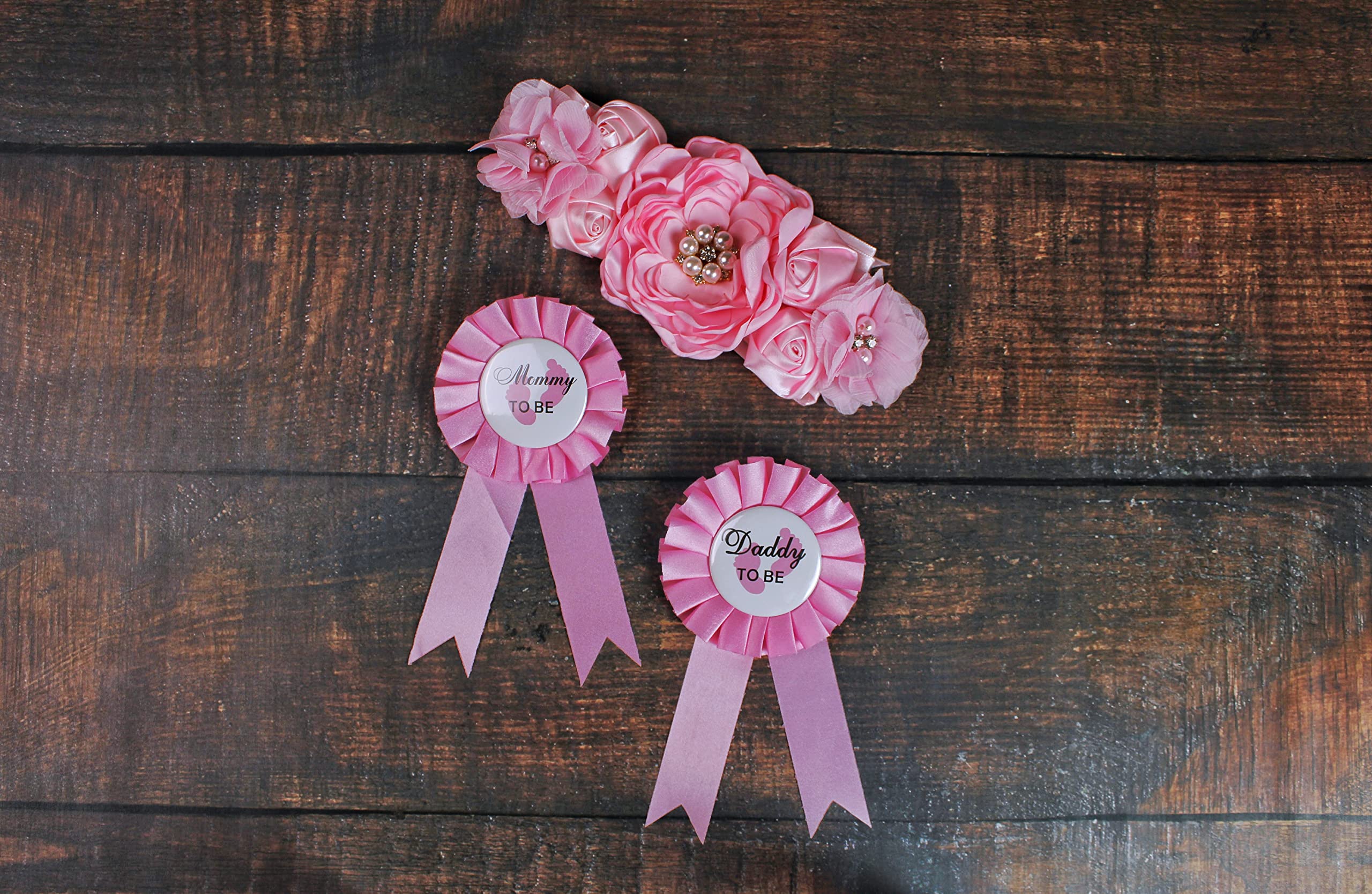 PATICARRY Baby Shower Decorations Set, Pink Maternity Daddy Corsage, Tinplate Badge Pins, 61.4x3.7in