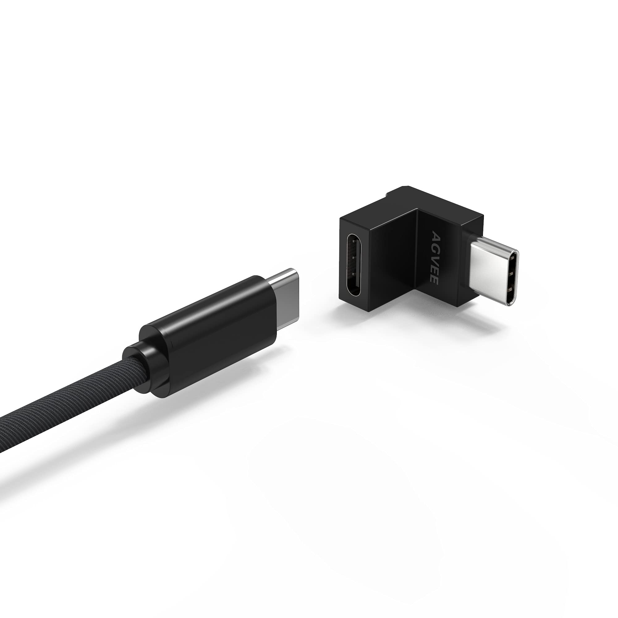 AGVEE 4 Pack Front Angle 90 Degree USB-C Male to USB-C Right Angled Female Adapter (Type-C 3.2 Gen 2) Converter Video Type-C 10G Data Extension Coupler Converter Connector, Black