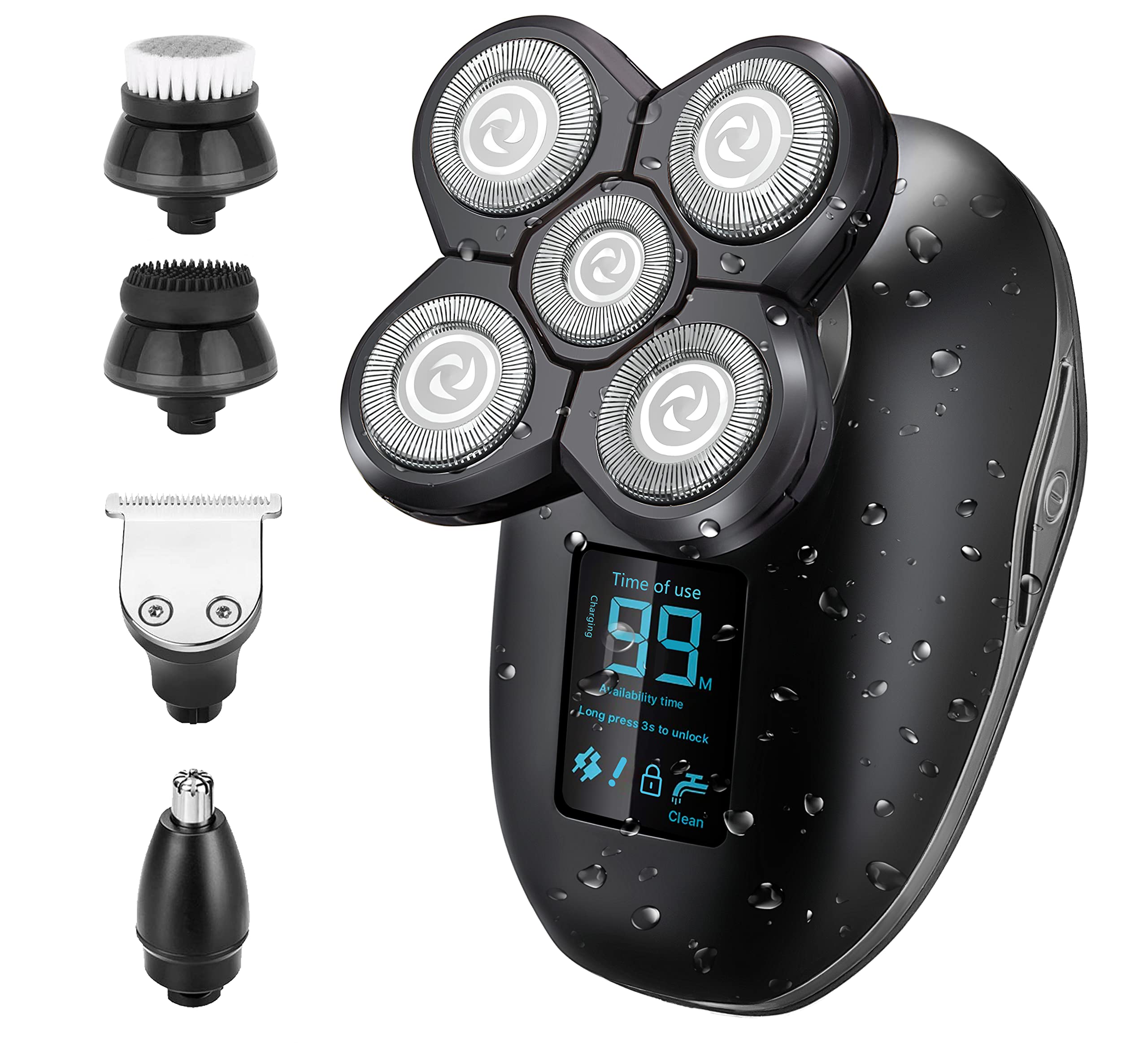 NETB 5 in 1 Women Razor for Legs Bikini Face Underarm Body,Painless Electric Shaver for Women with LED Display,Waterproof Lady Shavers Electric Rechargeable Hair Trimmer