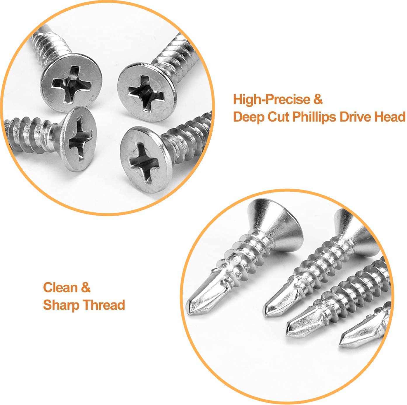 Guard4U 300Pcs 7-Size 410 Stainless Steel #8 SAE Flat Head Phillips Self Drilling Screws Sheet Metal Tek Screws Assortment Kit, Modified Truss Head Self Driller- #8 x 1/2" to #8 x 2"