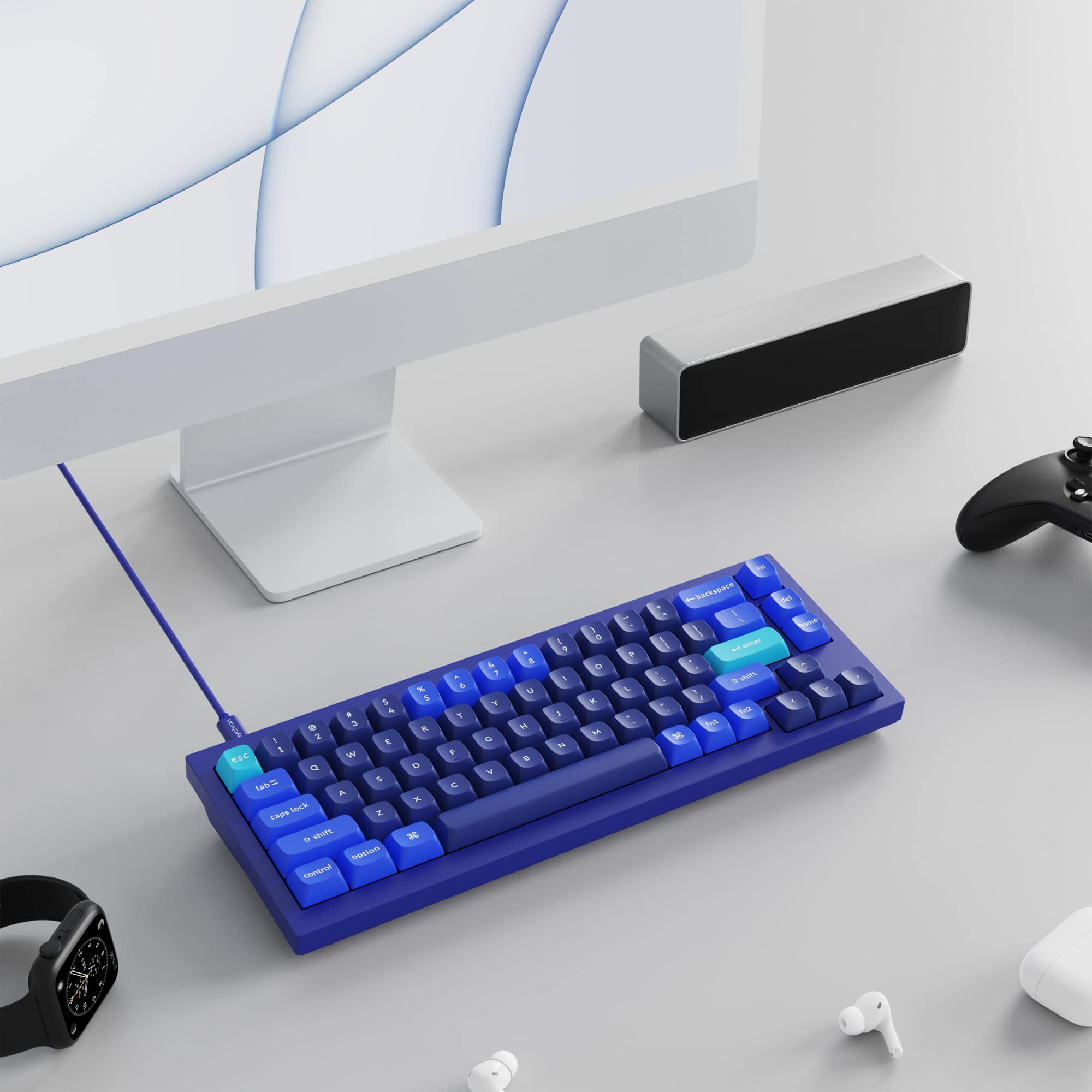 Keychron Q2 Wired Custom Mechanical Keyboard, QMK/VIA Programmable Macro, Full Aluminum, Hot-Swappable Gateron G Pro Red Switch, 65% Layout Double Gasket Compatible with Mac and Windows - Blue