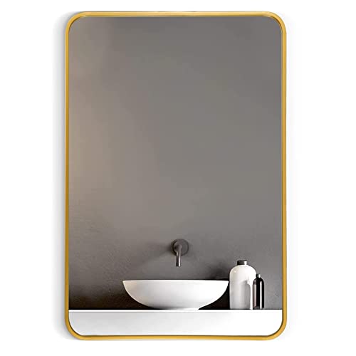 HOWOFURN 24āāx36āā Bathroom Mirror, Gold Mirrors for Wall, Rectangular Wall Mount Mirror for Bathroom, Vertical & Horizontal Hung for Bedroom, Bathroom, Living Room