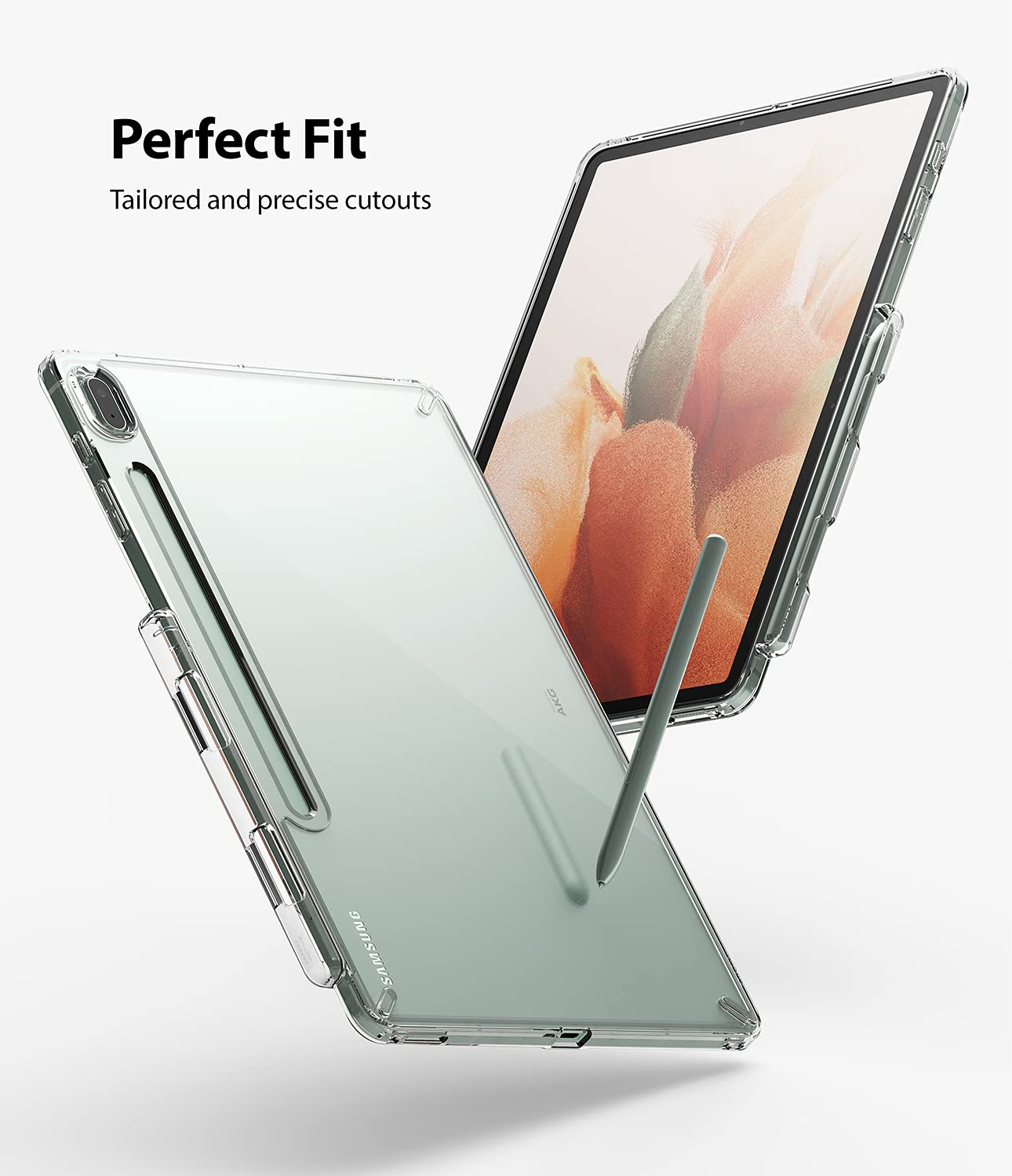 Ringke Fusion Designed for Galaxy Tab S7 FE Case 12.4-inch (2021), Transparent Hard Back Shockproof Bumper Tablet Back Cover with Side S Pen Holder - Clear