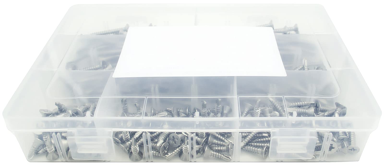 Guard4U 300Pcs 7-Size 410 Stainless Steel #8 SAE Flat Head Phillips Self Drilling Screws Sheet Metal Tek Screws Assortment Kit, Modified Truss Head Self Driller- #8 x 1/2" to #8 x 2"