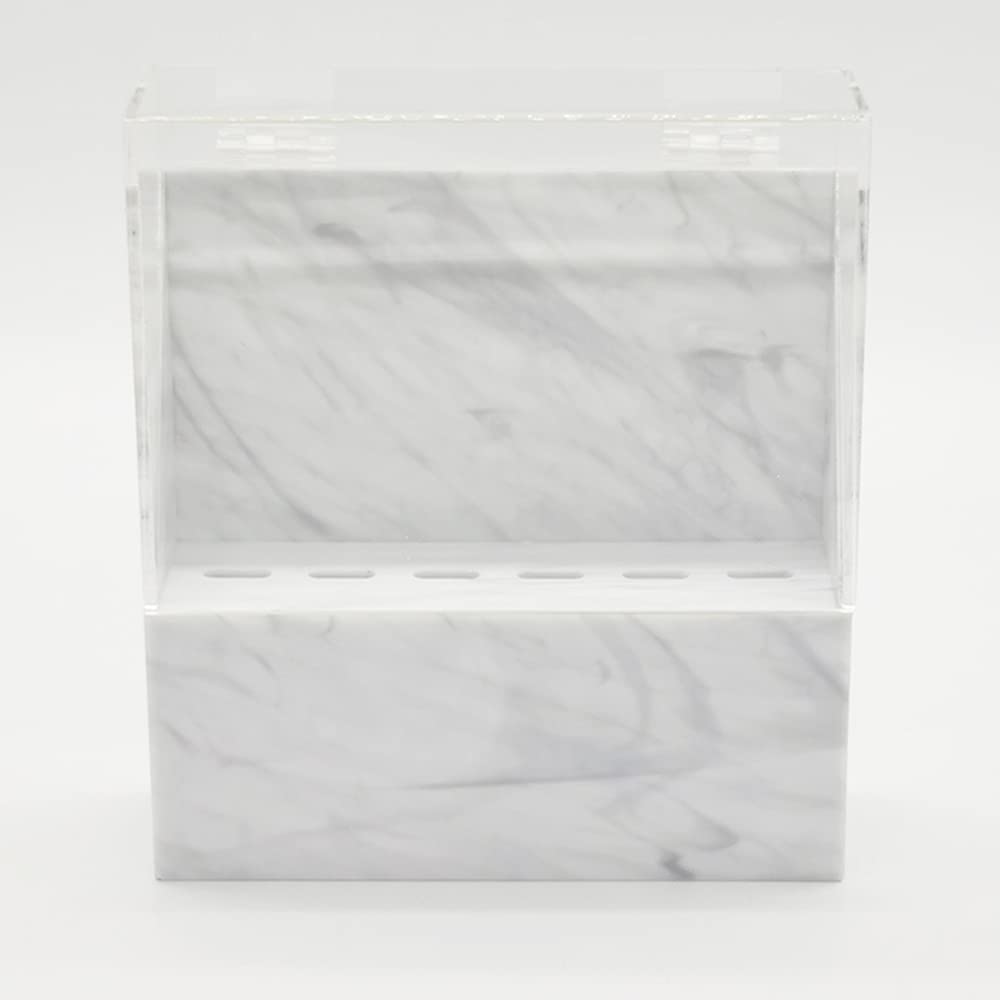 Tweezers Holder Shelf, Dust-proof Tweezer Stand, 6-Hole Acrylic Tweezers Display Stand, Storage Rack Eyelash Extension Tweezers Box with Dust Cover for Salon (White Marble)