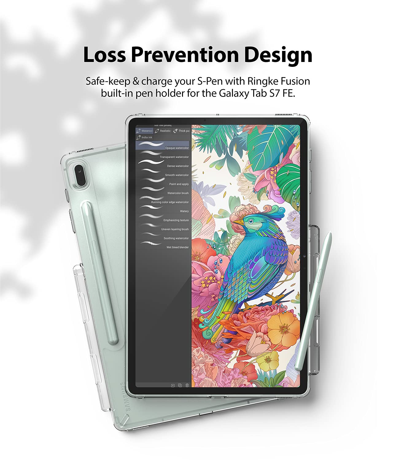 Ringke Fusion Designed for Galaxy Tab S7 FE Case 12.4-inch (2021), Transparent Hard Back Shockproof Bumper Tablet Back Cover with Side S Pen Holder - Clear