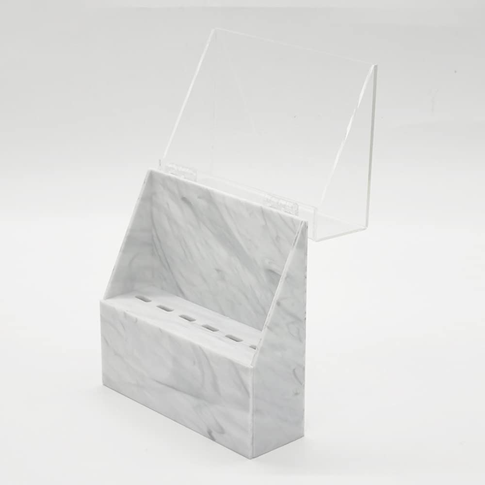 Tweezers Holder Shelf, Dust-proof Tweezer Stand, 6-Hole Acrylic Tweezers Display Stand, Storage Rack Eyelash Extension Tweezers Box with Dust Cover for Salon (White Marble)
