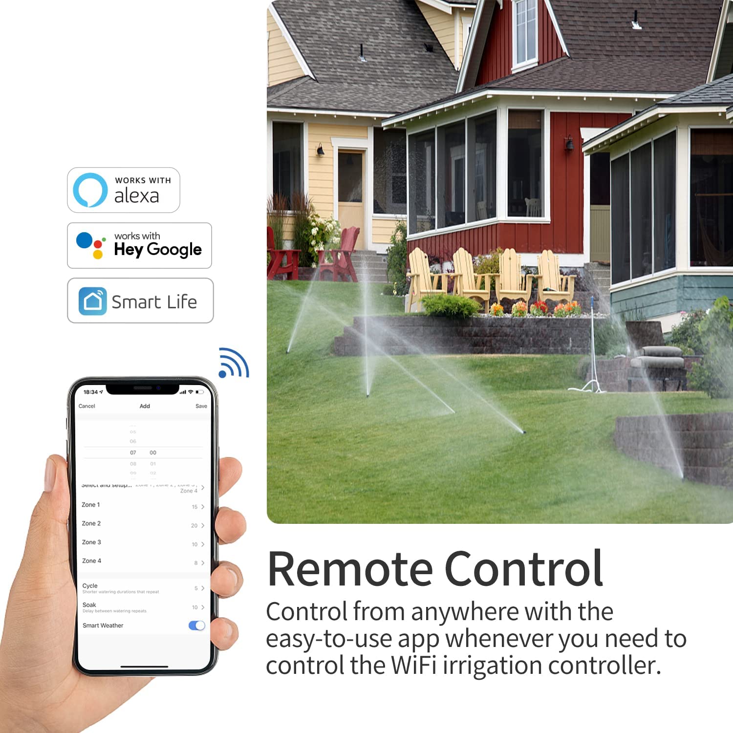 US:E Smart Sprinkler Controller, 8 Zone Watering Timer & Weather Intelligent Irrigation System, Compatible with Alexa and Google Assistant, App Remote & Voice Control, Rain Freeze and Snow Skip