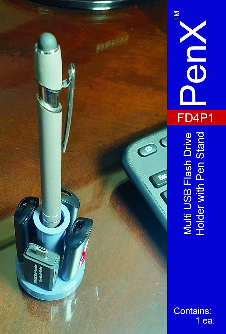 USB Flash Drive Organizer - Thumb Drive Storage - 4 Slots with Pen Holder – Desk, Home and Office Desktop