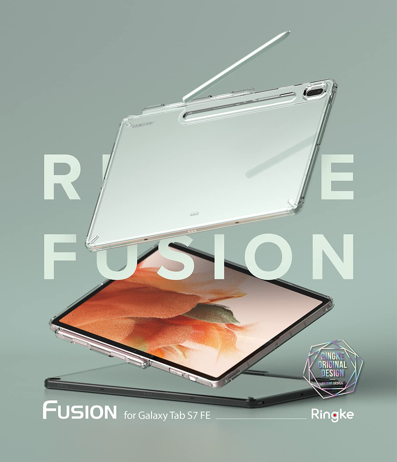Ringke Fusion Designed for Galaxy Tab S7 FE Case 12.4-inch (2021), Transparent Hard Back Shockproof Bumper Tablet Back Cover with Side S Pen Holder - Clear