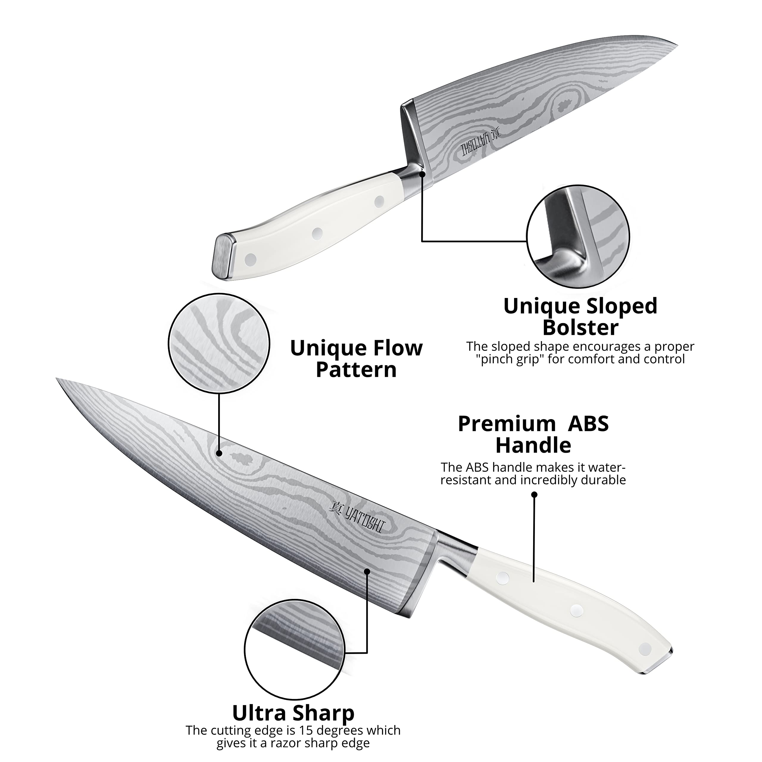 Yatoshi 12 Piece White Knife Block Set - Pro Kitchen Knife Set Ultra Sharp High Carbon Stainless Steel with Ergonomic Handle