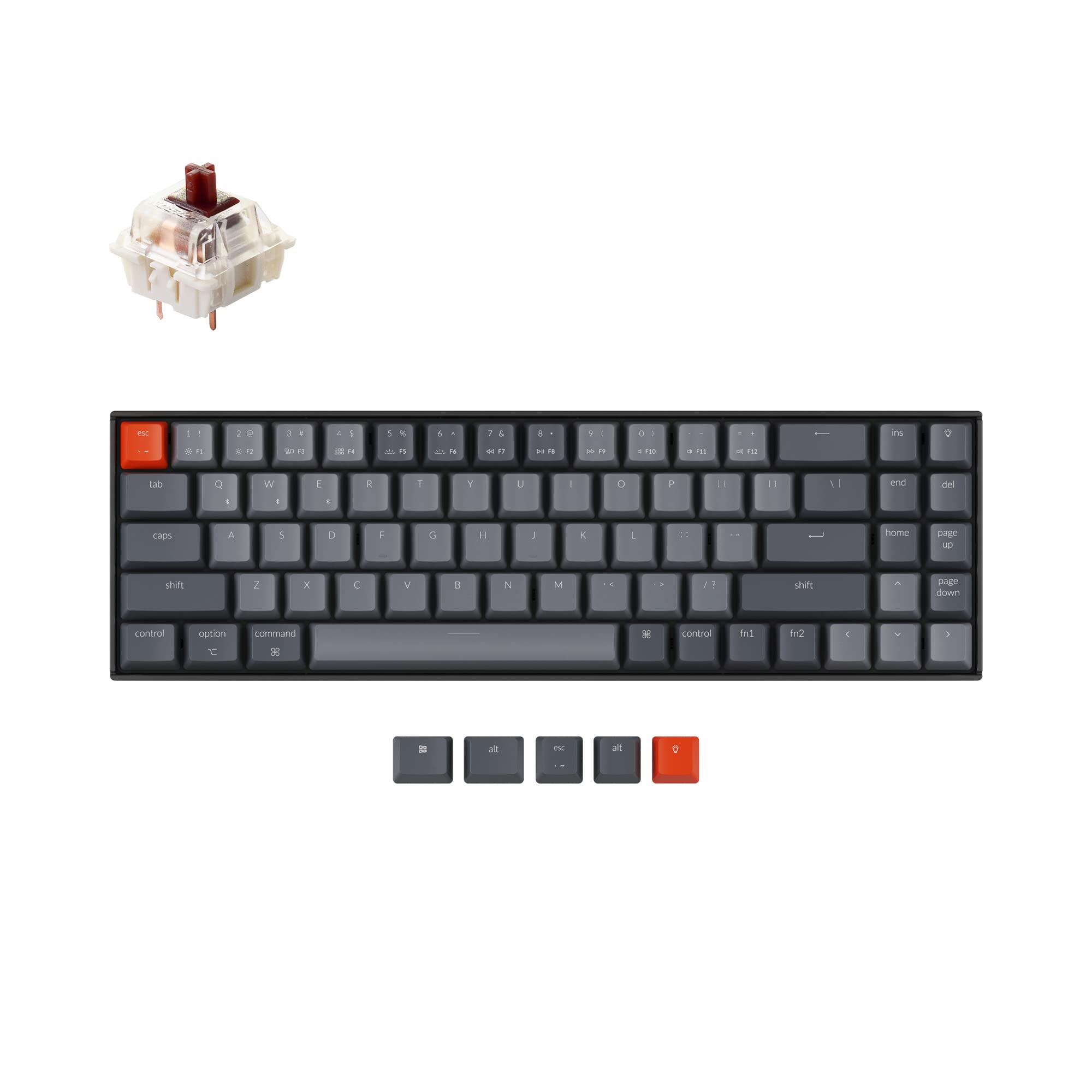 Keychron K14 70% Layout 72 Keys Bluetooth Wireless/USB Wired Mechanical Gaming Keyboard for Mac with Gateron G Pro Brown Switch/Multitasking/RGB Backlight Computer Keyboard for Windows Laptop