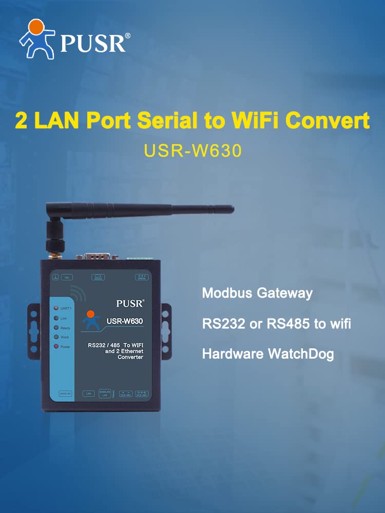 PUSR Industrial WiFi to 2 Ports Ethernet to Serial Converter Supports modbus RTU to TCP rs232 rs485 to WiFi ethernet Server USR-W630