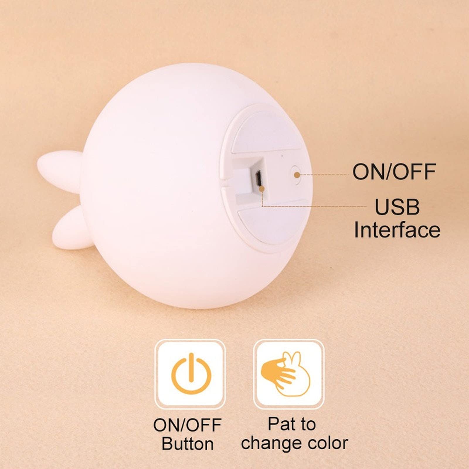 Cute Silicone Rabbit Night Light, USB Rechargeable Rabbit LED Soft Silicone Touch Sensor Bedside Pat Lamp for Children Baby Kids Gift Room Decor Lamps