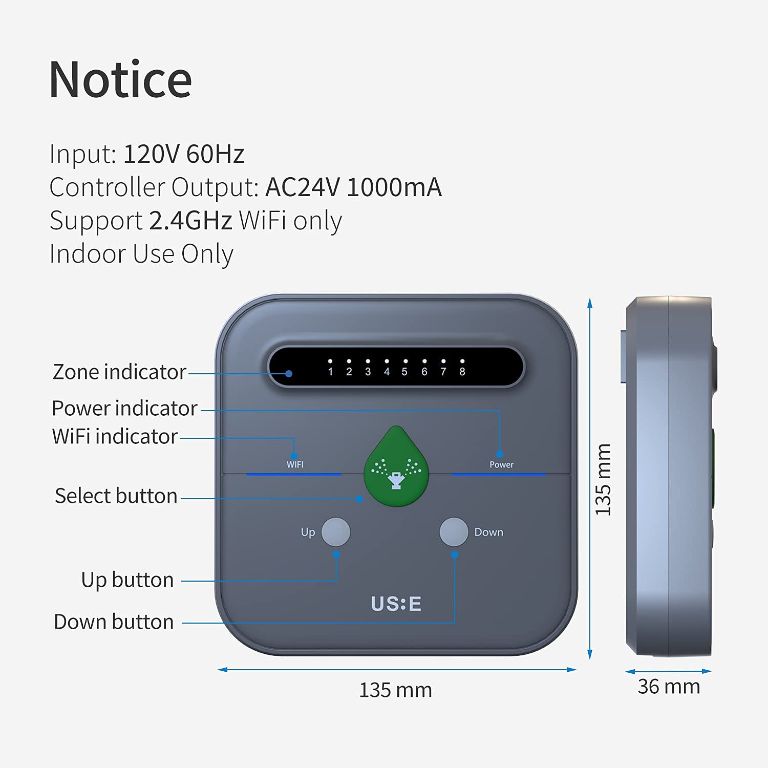 US:E Smart Sprinkler Controller, 8 Zone Watering Timer & Weather Intelligent Irrigation System, Compatible with Alexa and Google Assistant, App Remote & Voice Control, Rain Freeze and Snow Skip