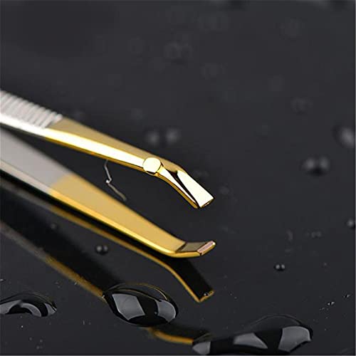 LZIYAN Stainless Steel Eyebrows Tweezers,Eyebrow Plucking Clip,Facial Hair Splinter and Ingrown Hair Removal Makeup Tool 8.5cm/3.35inch,Golden