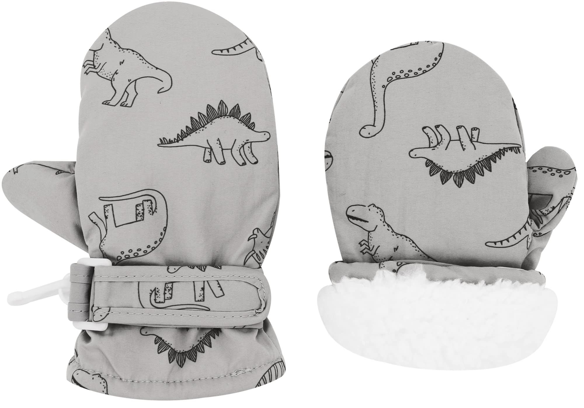 Slivery Color Toddler Mittens Kids Winter Warm Gloves Lined Fleece Gloves Waterproof Snow Baby Mitten for Boys Grey Dinosaur 2-4T