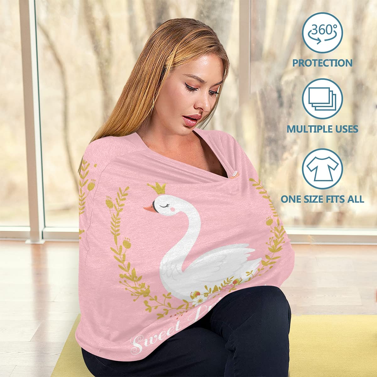 Cute Swan Princess Baby Car Seat Covers Canopy Nursing Cover Breastfeeding Scarf Soft Breathable Stretchy Coverage Infant Stroller Cover Multi Use for Boys Girls Babies