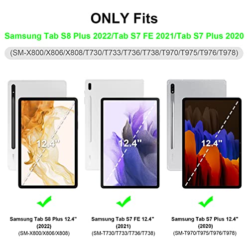 CaseBot Shockproof Case for Samsung Galaxy Tab S8 Plus 2022/S7 FE 2021/S7 Plus 2020 12.4 inch with Screen Protector, 360° Rotating Kickstand Rugged Heavy Duty Hybrid Cover w/Hand Shoulder Strap,Black