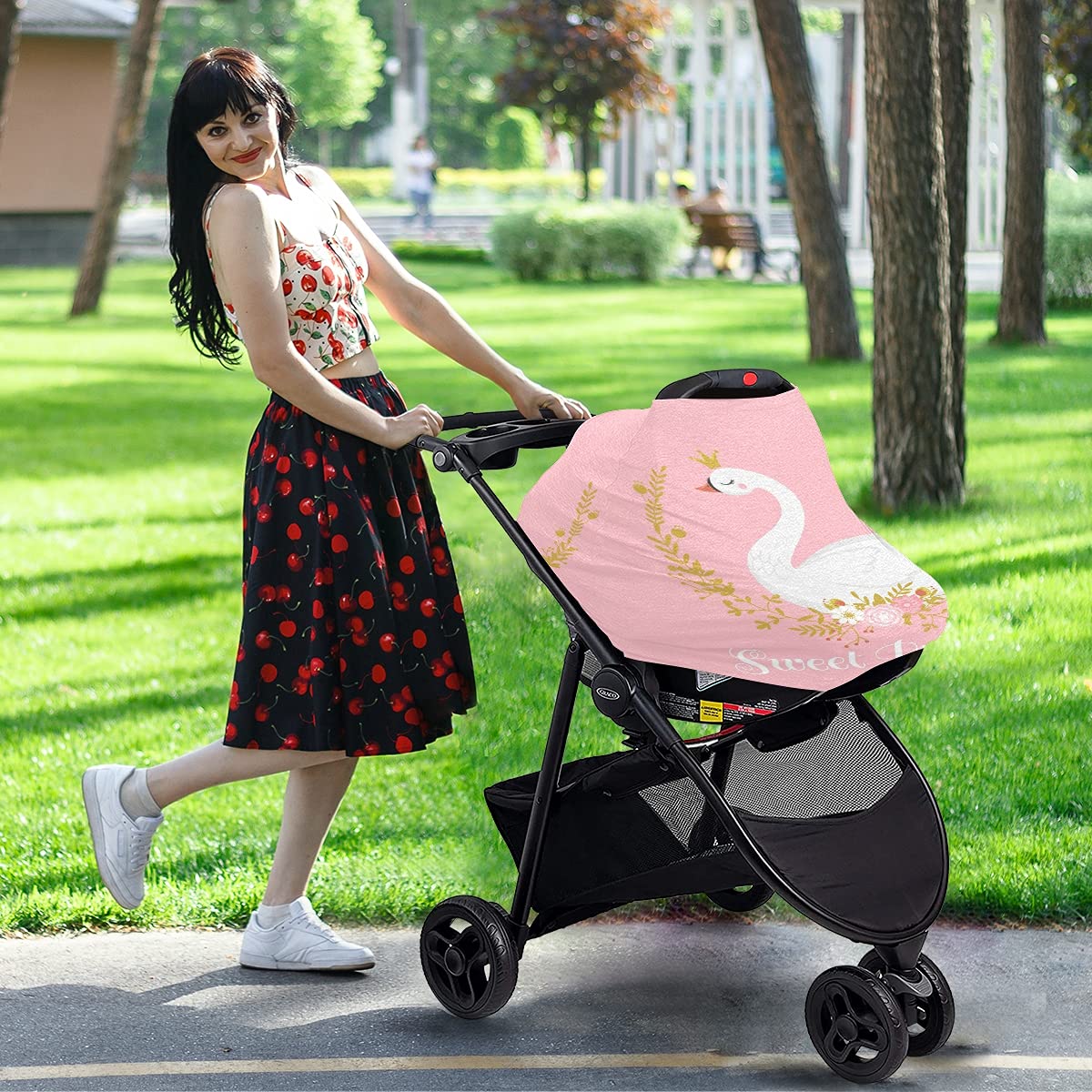 Cute Swan Princess Baby Car Seat Covers Canopy Nursing Cover Breastfeeding Scarf Soft Breathable Stretchy Coverage Infant Stroller Cover Multi Use for Boys Girls Babies