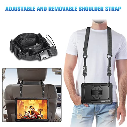 CaseBot Shockproof Case for Samsung Galaxy Tab S8 Plus 2022/S7 FE 2021/S7 Plus 2020 12.4 inch with Screen Protector, 360° Rotating Kickstand Rugged Heavy Duty Hybrid Cover w/Hand Shoulder Strap,Black