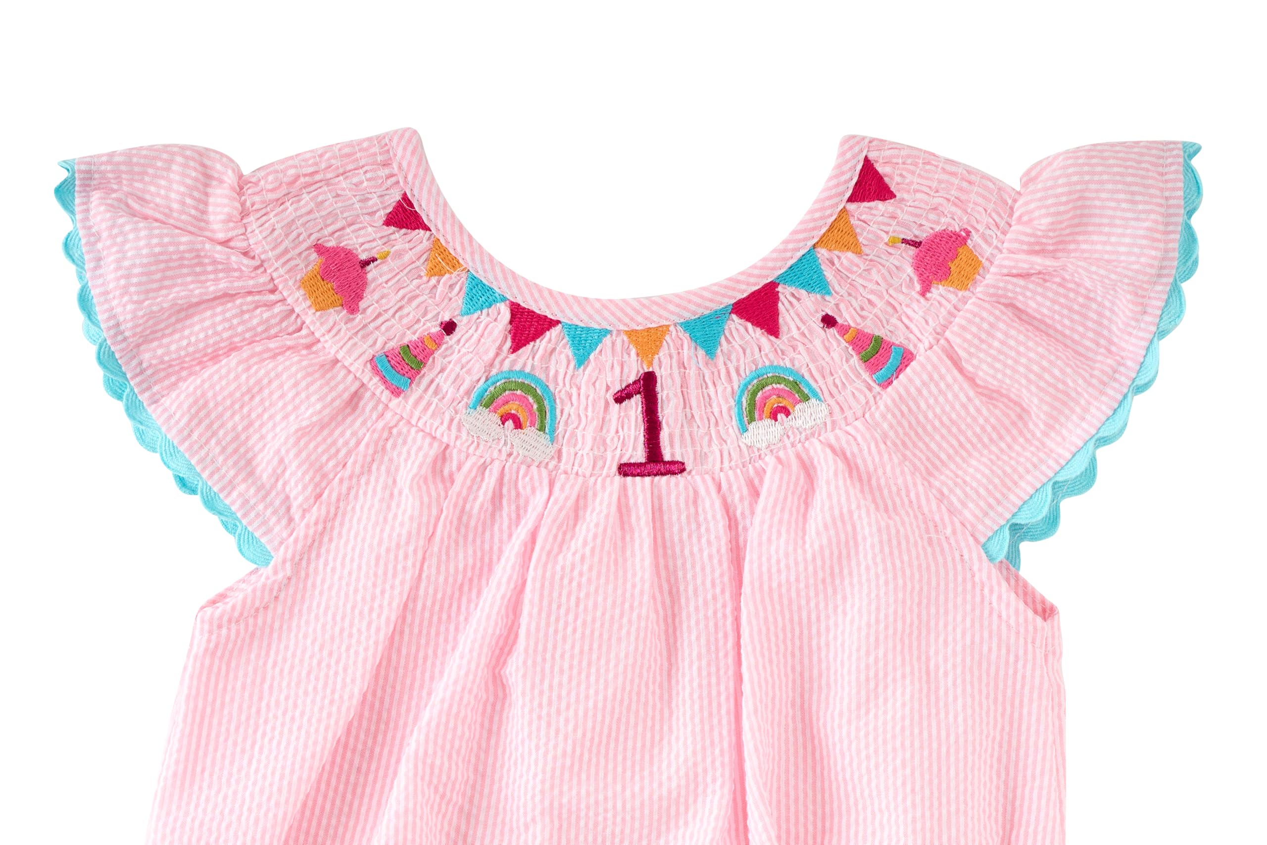Mud Pie Baby Girls Smocked Birthday Bubble, 12-18 Months, Pink, 12-18 Months US
