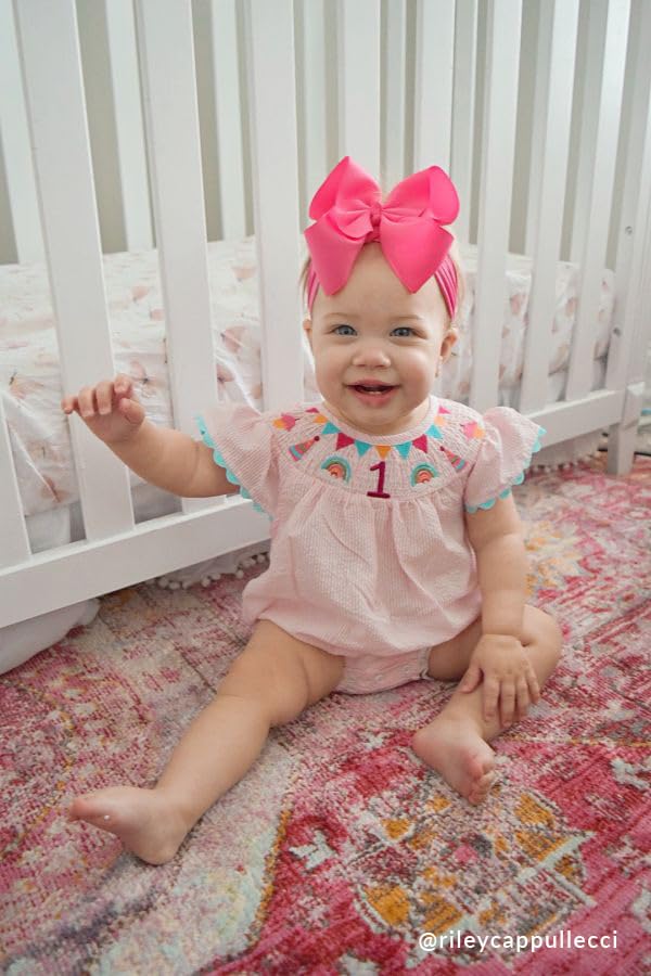 Mud Pie Baby Girls Smocked Birthday Bubble, 12-18 Months, Pink, 12-18 Months US