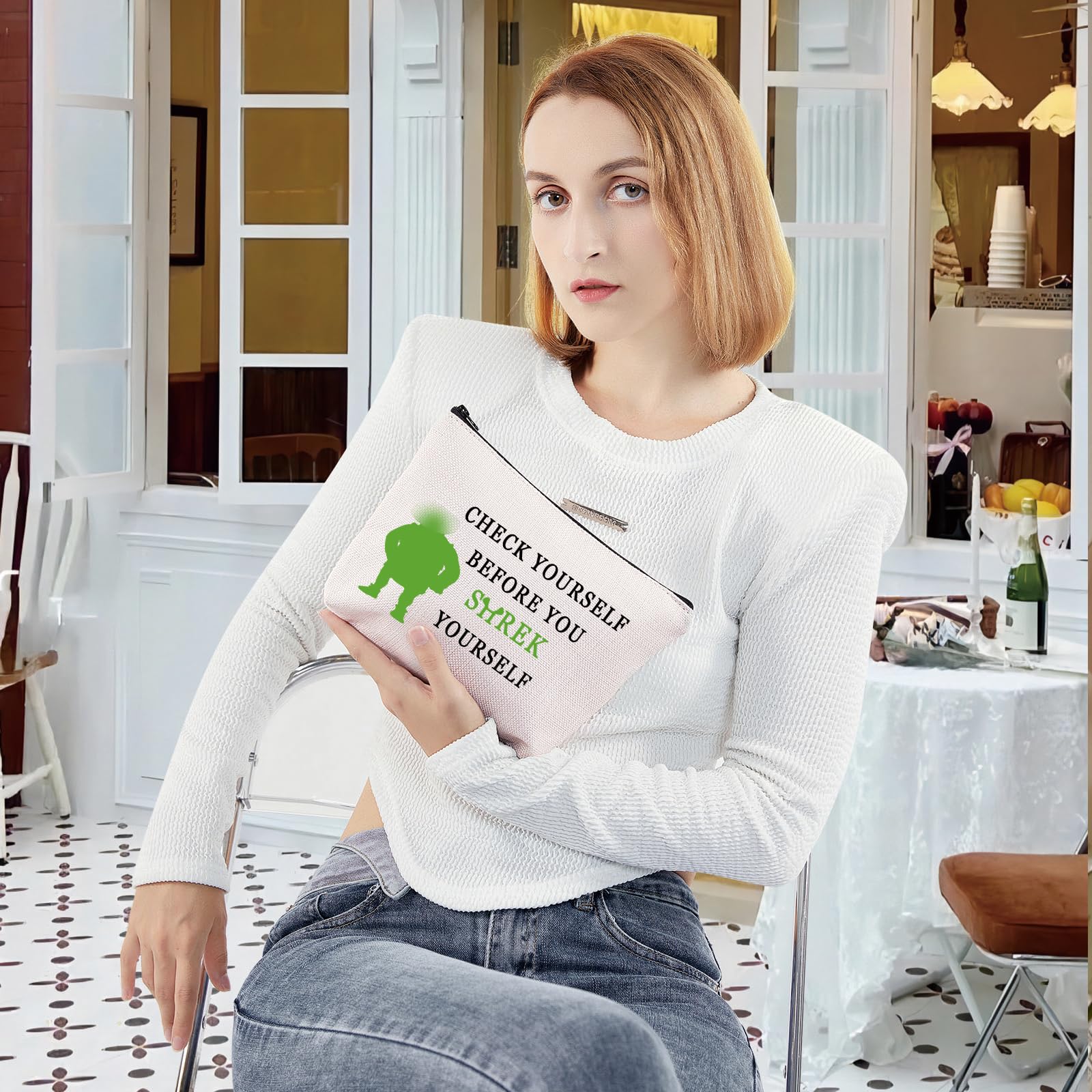 LEVLO Monster Movie Cosmetic Bag Green Monster Fans Gift Check Yourself Before You Monster Yourself Makeup Zipper Pouch Bag (Check Yourself)
