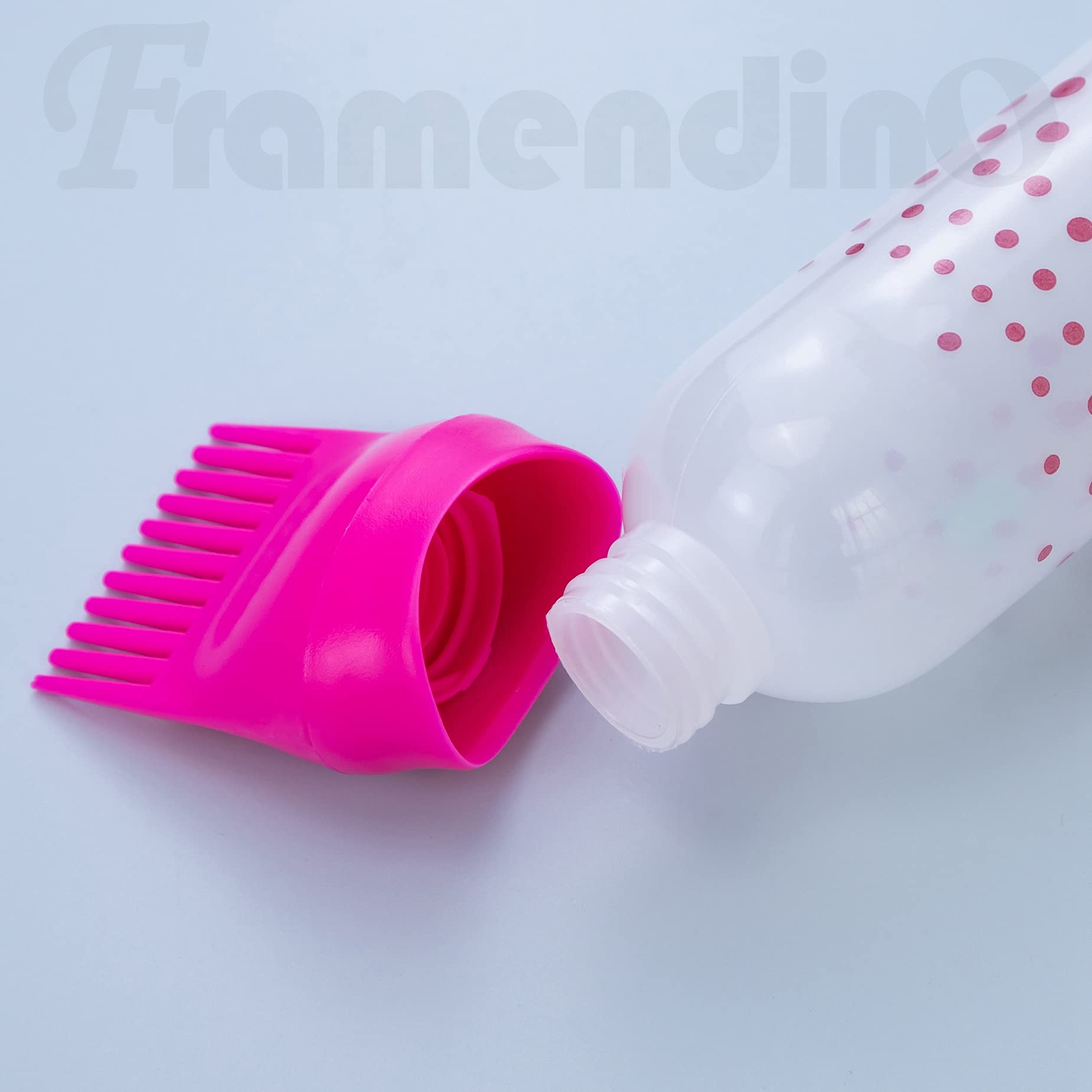 Framendino, 3 Pack Root Comb Applicator Bottle with Graduated Scale Colorful Plastic Squeeze Brush for Hair Dye Home Salon 6 oz