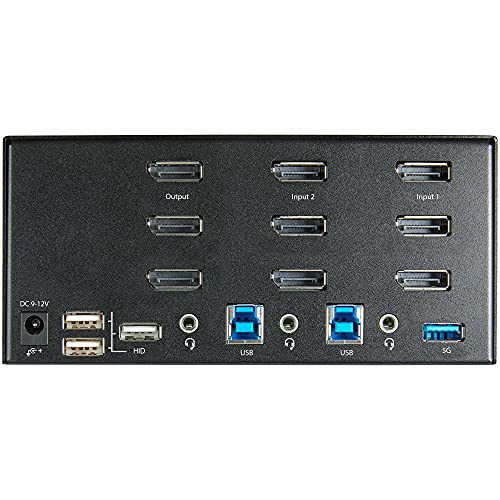 StarTech.com 2 Port Triple Monitor DisplayPort KVM Switch - 4K 60Hz UHD HDR - Desktop DP 1.2 KVM with 2 Port USB 3.0 Hub (5Gbps) & 4X USB 2.0 HID Ports, Audio - Hotkey Switching - TAA (SV231TDPU34K)