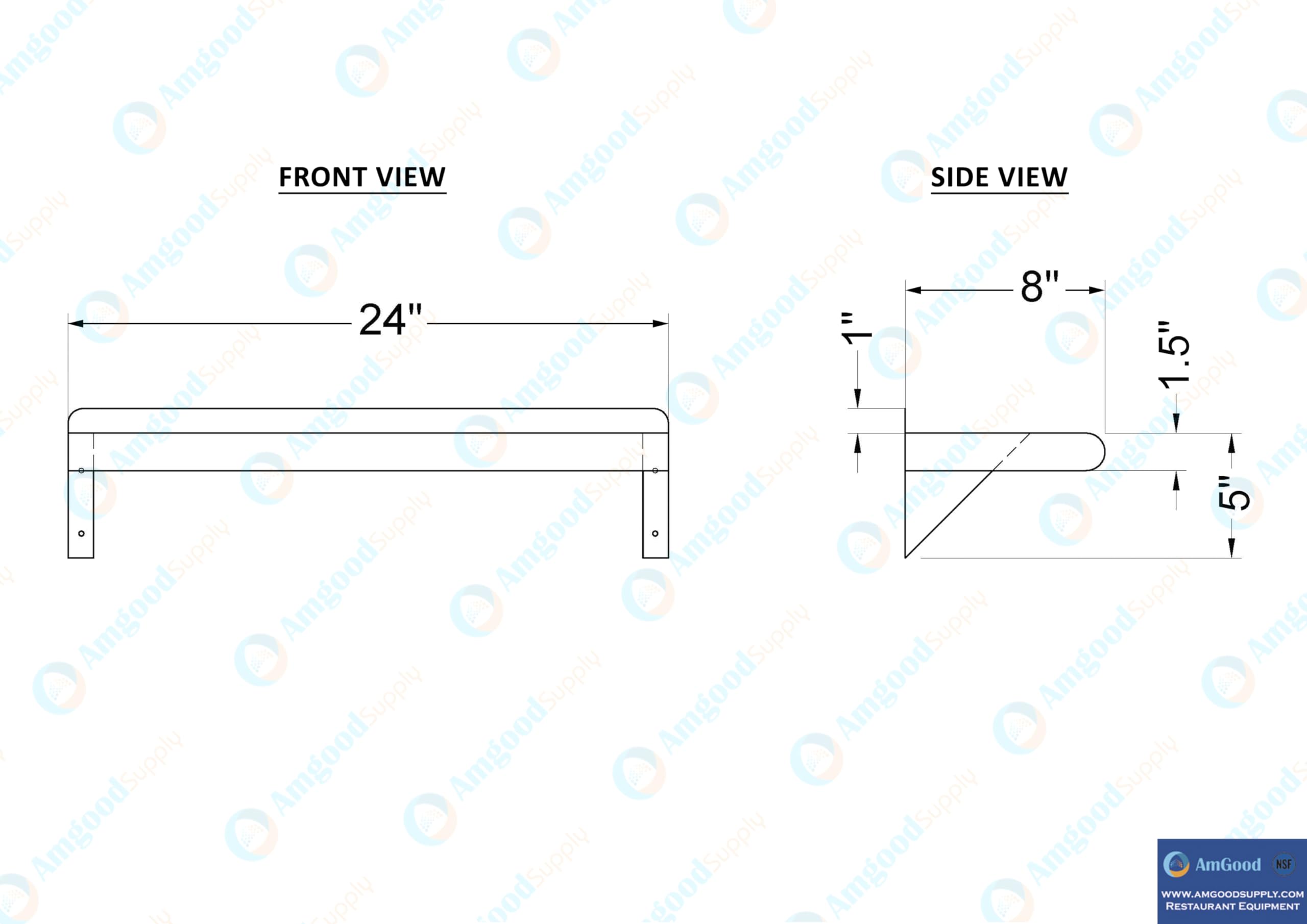 AmGood 24" Long X 8" Deep Stainless Steel Wall Shelf | NSF Certified | Appliance & Equipment Metal Shelving | Kitchen, Restaurant, Garage, Laundry, Utility Room