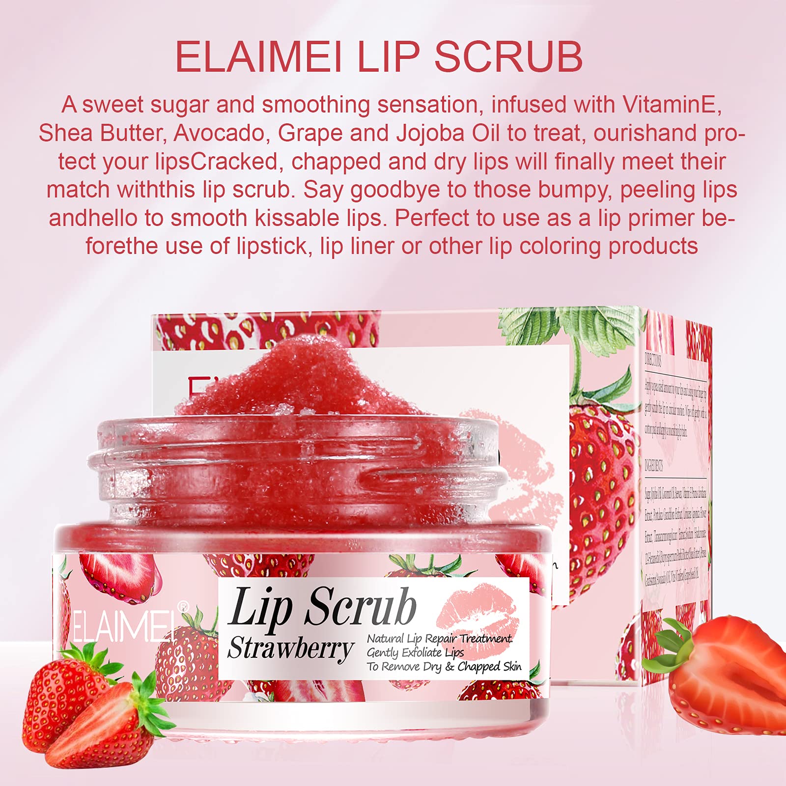 Lip Scrub, Exfoliator Moisturizer Lip Sugar Scrub Moisturizing Collagen Lip Balm Mask Night Sleep Lip Mask Effectively Moisturizes And Repairs Dry Lips Lip Treatment - Strawberry