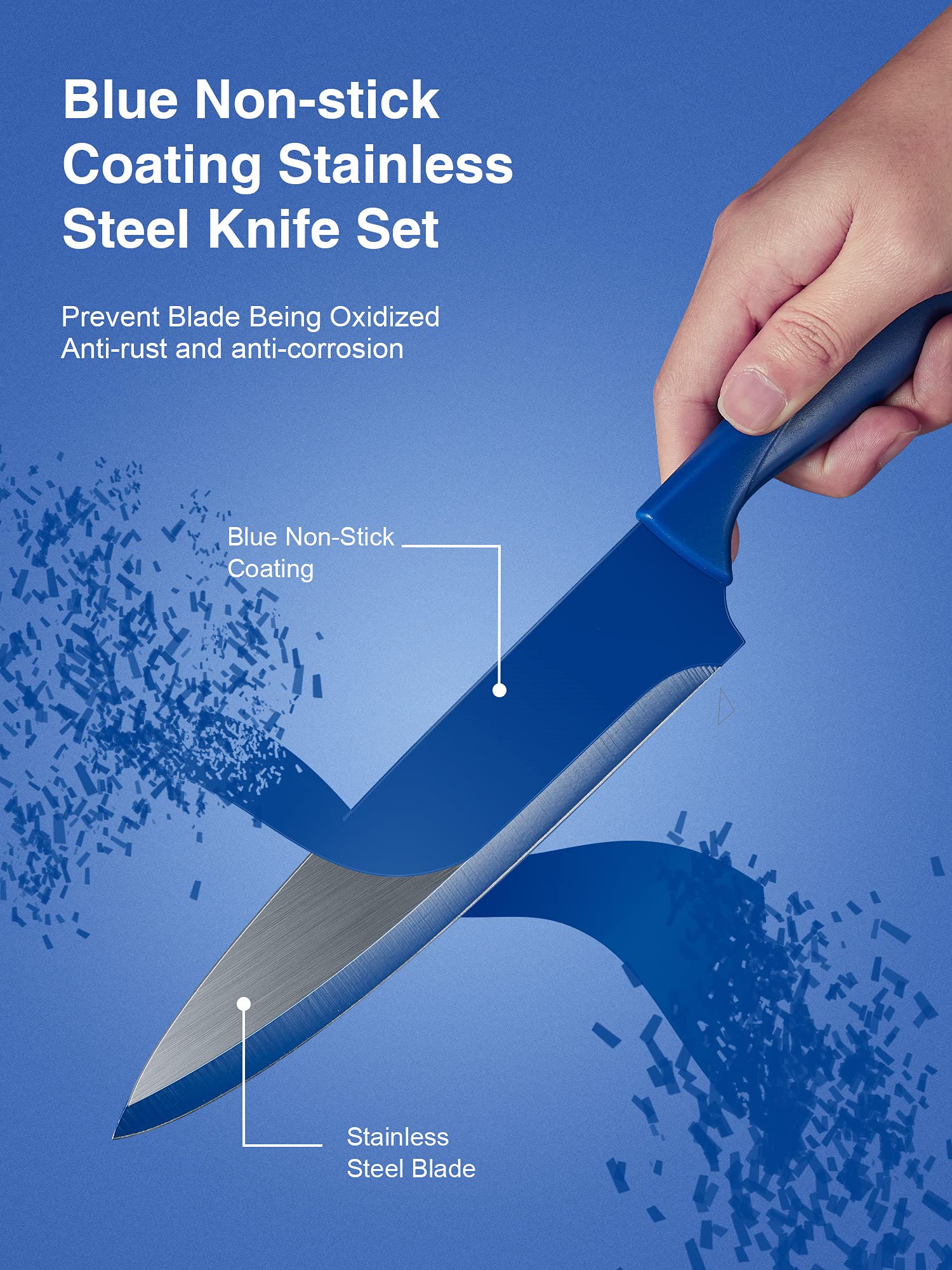 Knife Set, No Rust 16 Pieces Knives Set, Knife Block Set with Easy Clean Acrylic Stand, Super Sharp Kitchen Knife Set with a Vegetable Peeler, Blue
