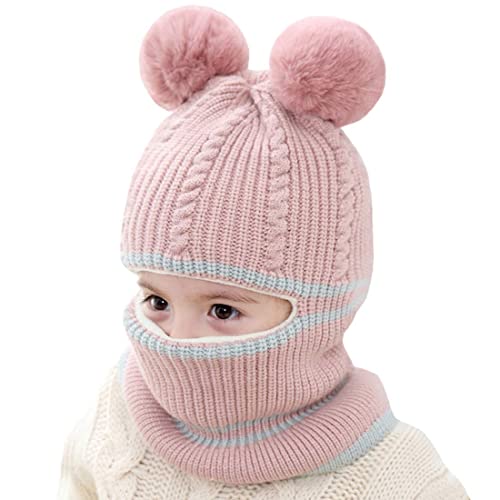 Toddler Winter Hat Baby Winter Hat Scarf Set Boys Girls Winter Hood Scarf Beanie Fleece Balaclava Earflap Skull Cap 2-5T Pink