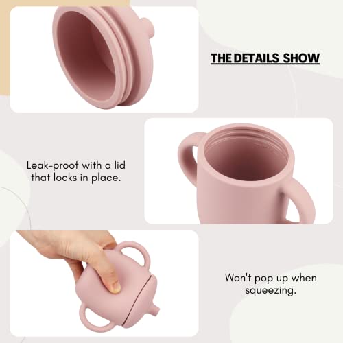 Mintlyfe Baby Trainer Cup, Silicone Training Cup with Handles Lid and Straw, BPA-Free, Unbreakable, Spill Proof and Non-Slip Handles Sippy Cup for Toddlers, 5 oz (Blush)