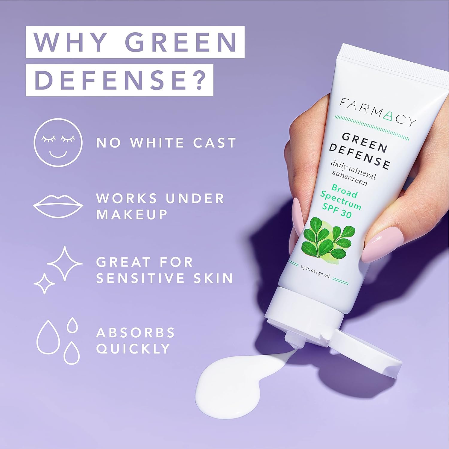 Farmacy Mineral Face Sunscreen SPF 30 - Broad Spectrum Zinc Oxide Sunscreen for Face - Daily Defense Sheer Mineral Sunscreen for Sensitive Skin - Absorbs Quickly + Leaves No White Cast (50ml)