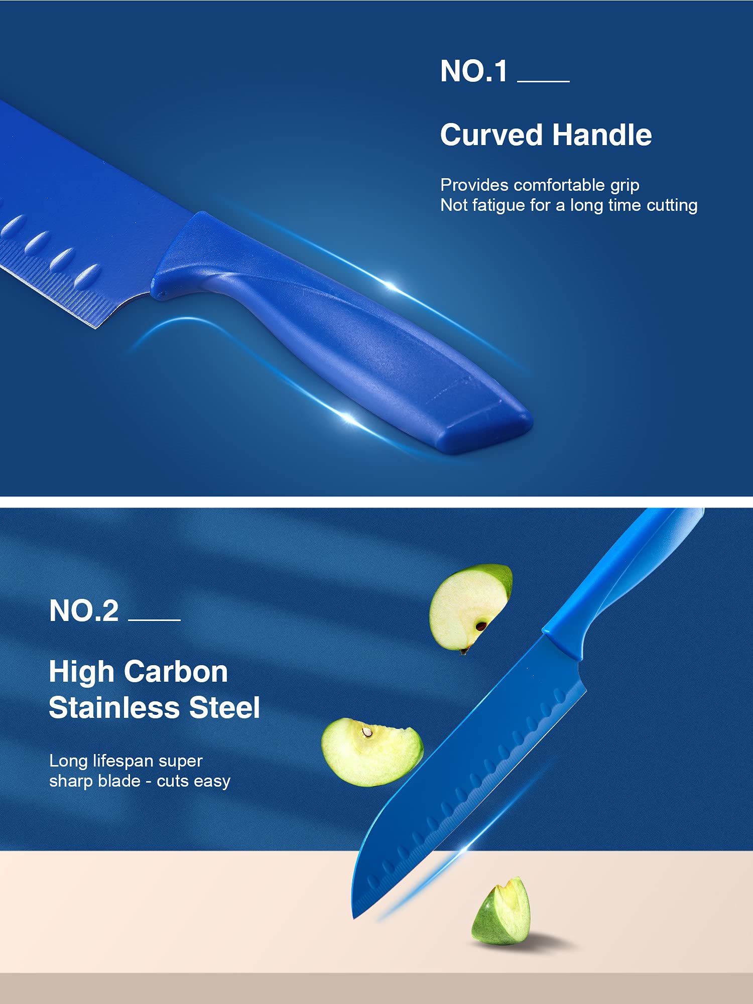 Knife Set, No Rust 16 Pieces Knives Set, Knife Block Set with Easy Clean Acrylic Stand, Super Sharp Kitchen Knife Set with a Vegetable Peeler, Blue
