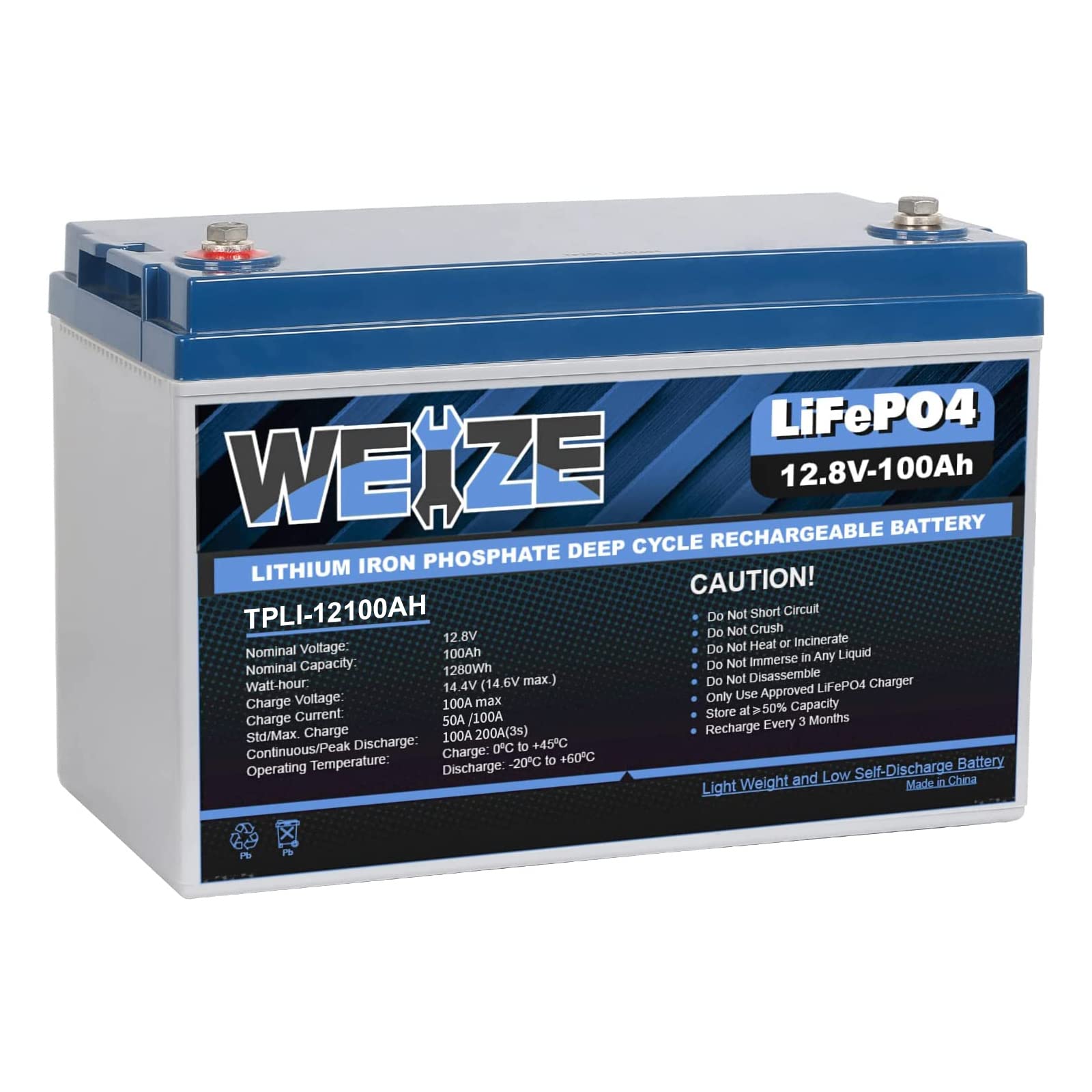 Weize 12V 100Ah LiFePO4 Lithium Battery, Built-in Smart BMS, Low Temperature Protection Group 31 Deep Cycle Battery for Trolling Motor, RV, Solar, Marine, Camping and Off Grid Applications