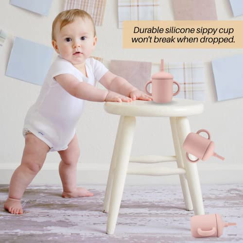 Mintlyfe Baby Trainer Cup, Silicone Training Cup with Handles Lid and Straw, BPA-Free, Unbreakable, Spill Proof and Non-Slip Handles Sippy Cup for Toddlers, 5 oz (Blush)