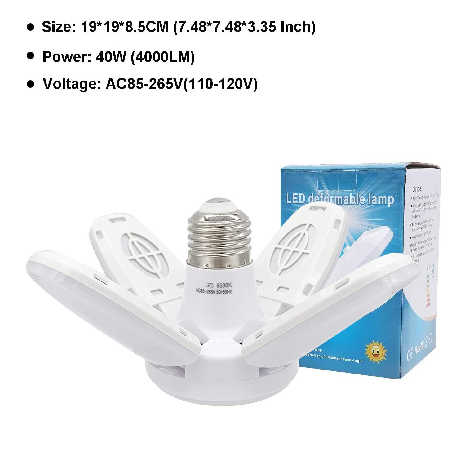 Stayofa 4 Pack LED Garage Light 40W,Mini Deformable Led Garage Ceiling Lights E26 6500K Daylight Garage Lights Adjustable Led Garage Light Bulb for Garage,Workshop,Workbench,Barn,Warehouse,Full Area