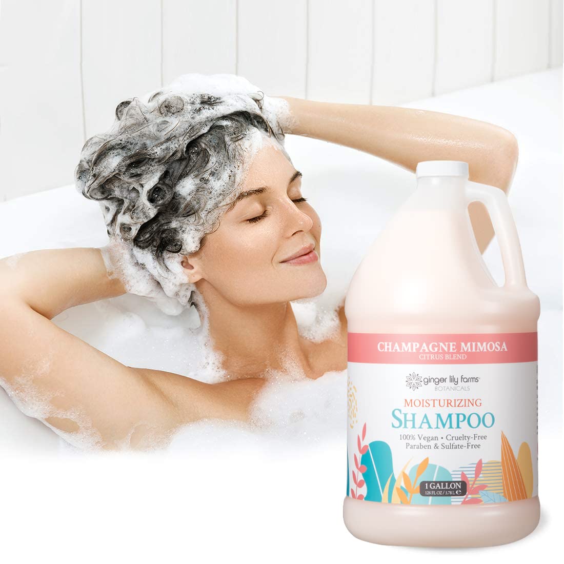 Ginger Lily Farms Botanicals Moisturizing Shampoo for All Hair Types, Champagne Mimosa, 100% Vegan & Cruelty-Free, Citrus Blend Scent, 1 Gallon (128 fl oz) Refill