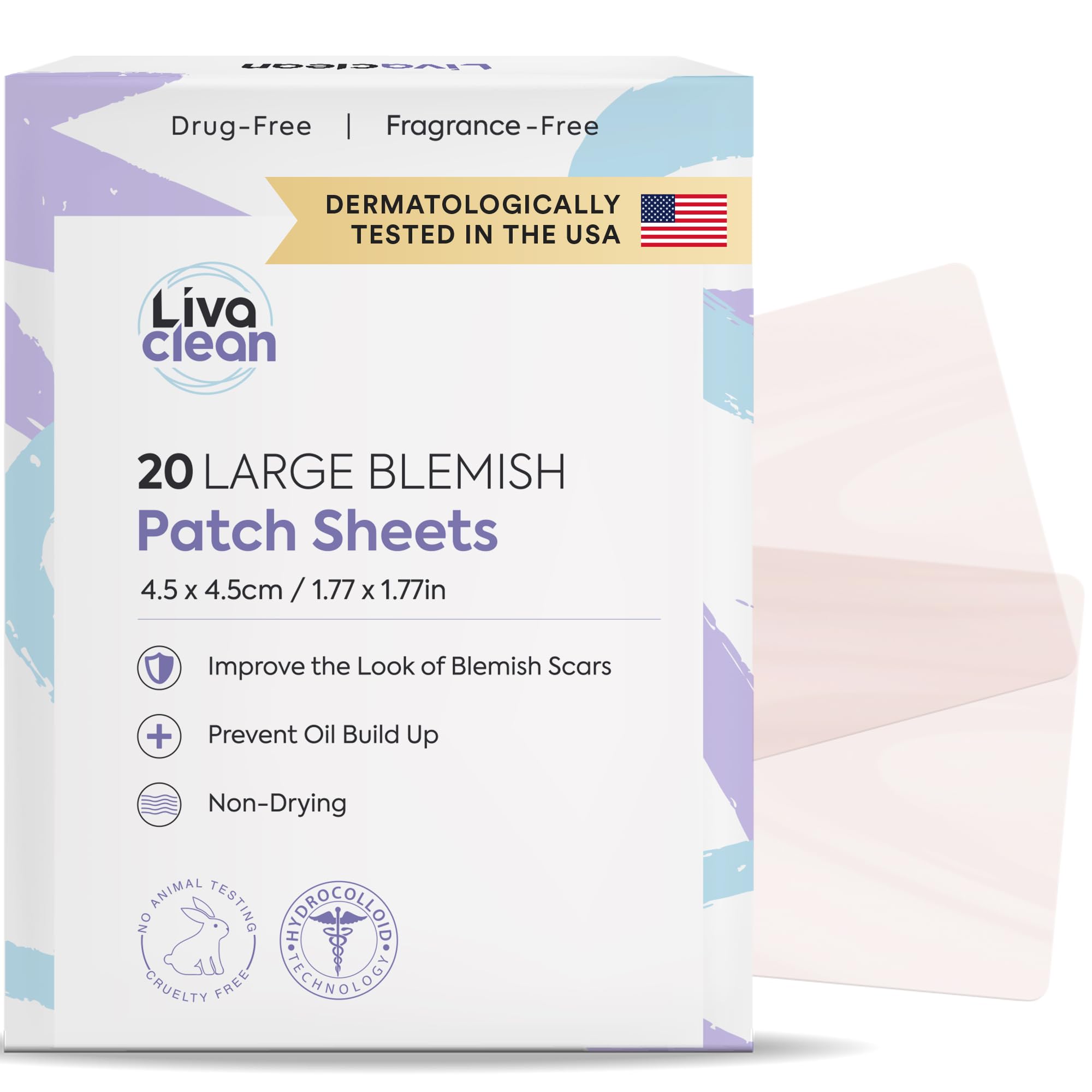 LivaClean 20CT Large Hydrocolloid Acne Patches - For Pore Spots Nose Face Cystic Pimple Zit Patch - Big Pimple Patches Hydrocolloid Bandages Strips Stickers Acne Patch XL Large
