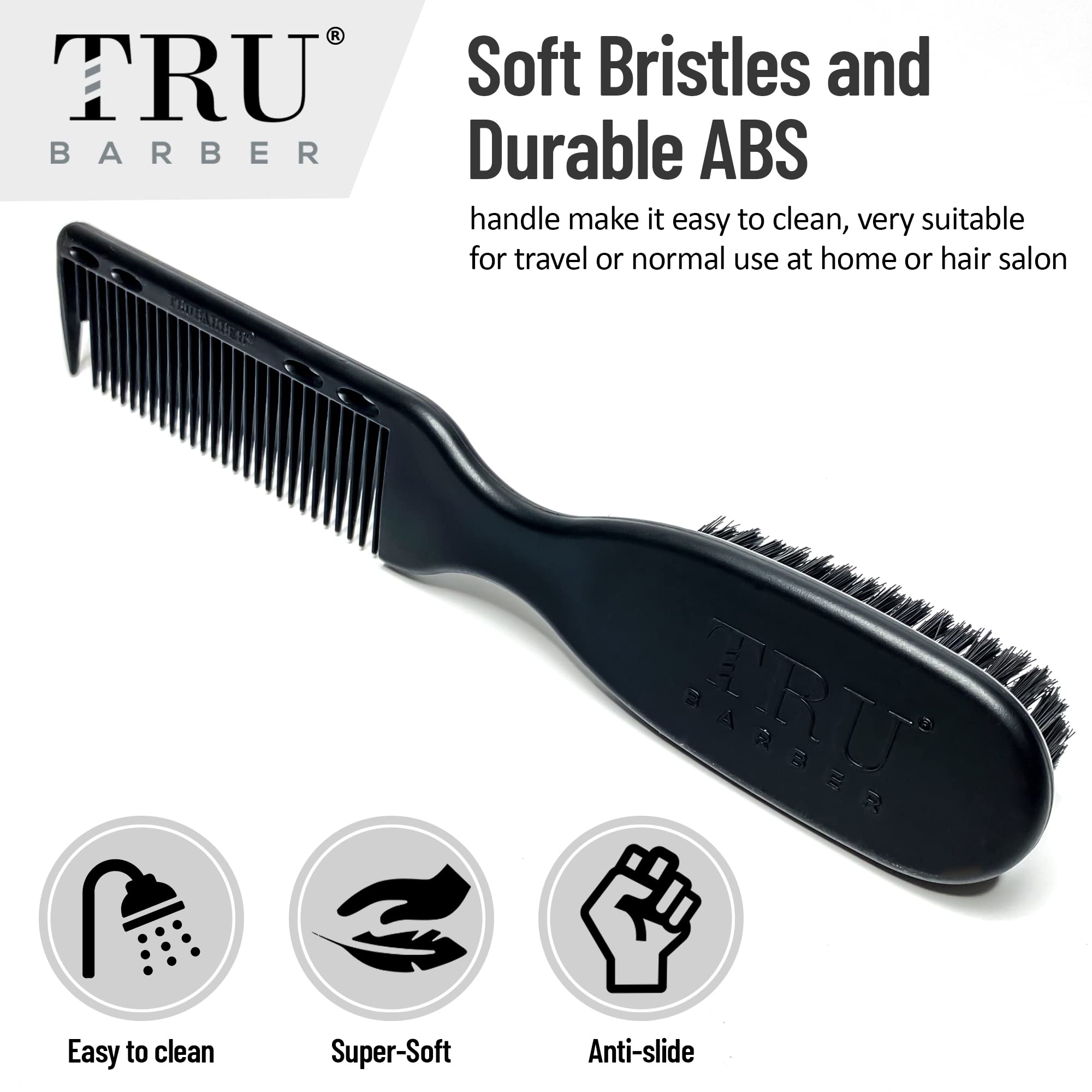 TRU BARBER PRO Fading Brush, Barber Fade Brush, Cleaning Brush for clippers,Beard Brush