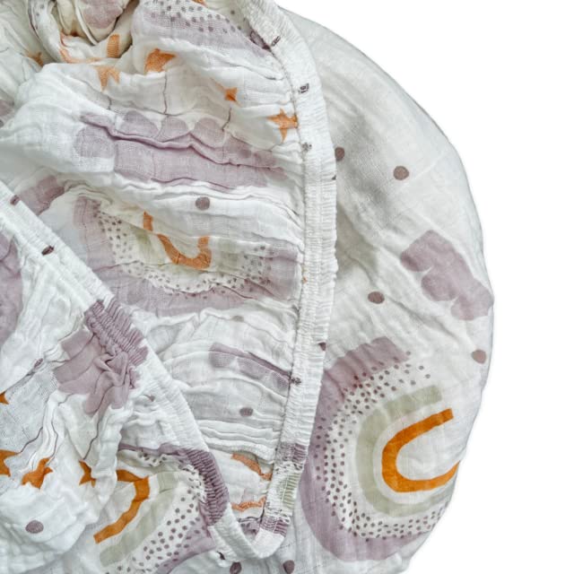 Dreams from the Big City Boho Nursery Decor Cotton Muslin Crib Sheet for Babies and Toddlers - Modern, Gender Neutral, Bohemian Fitted Sheet (28" x 52" x 9") - Clouds & Rainbows Crib Mix