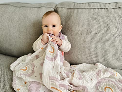 Dreams from the Big City Boho Nursery Decor Cotton Muslin Crib Sheet for Babies and Toddlers - Modern, Gender Neutral, Bohemian Fitted Sheet (28" x 52" x 9") - Clouds & Rainbows Crib Mix